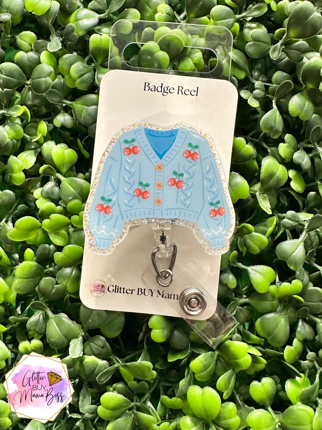 Nurse Badge Reel | Blue Cherry Cardigan | Glitter Retractable ID Holder ...