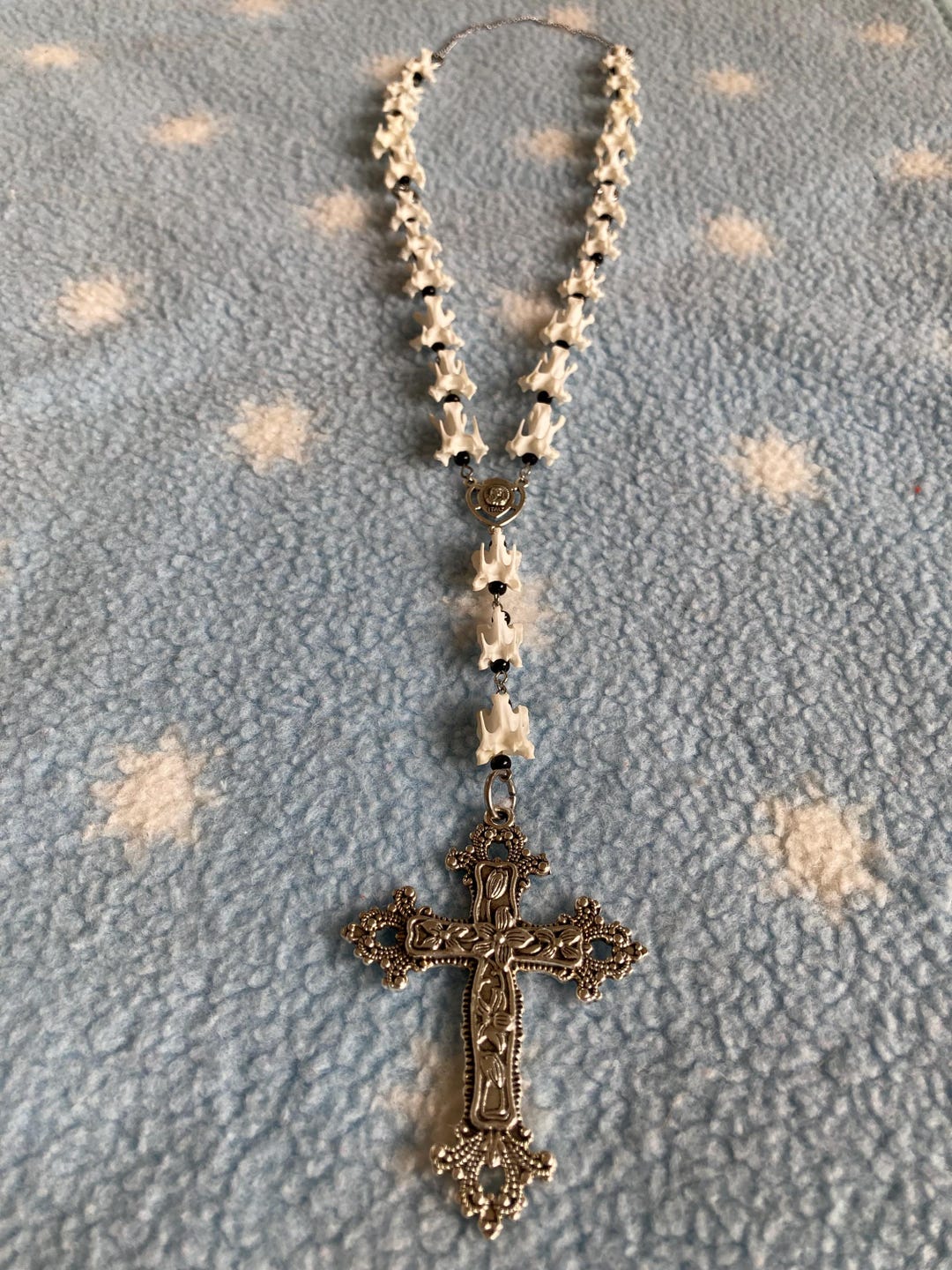 Bone Cross Rosary Necklace - Etsy