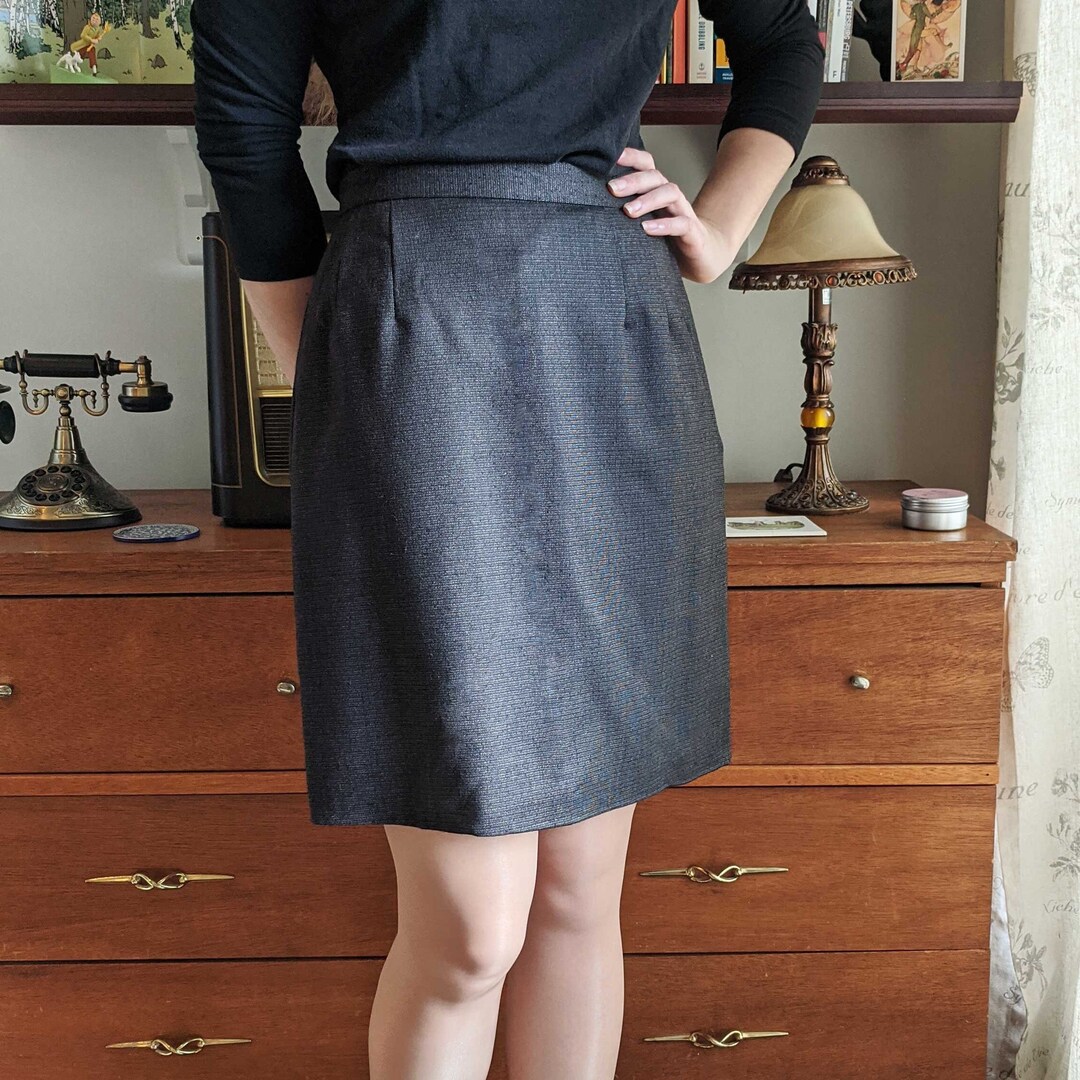 Black Wool Mini Skirt, A-line Style, Black Pattern, Above Knee, Vintage ...