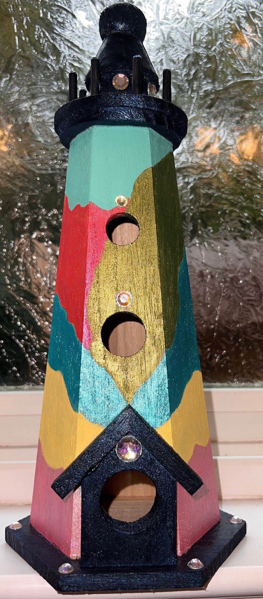 Festive Hand Painted Lighthouse Style Birdhouse. - Etsy