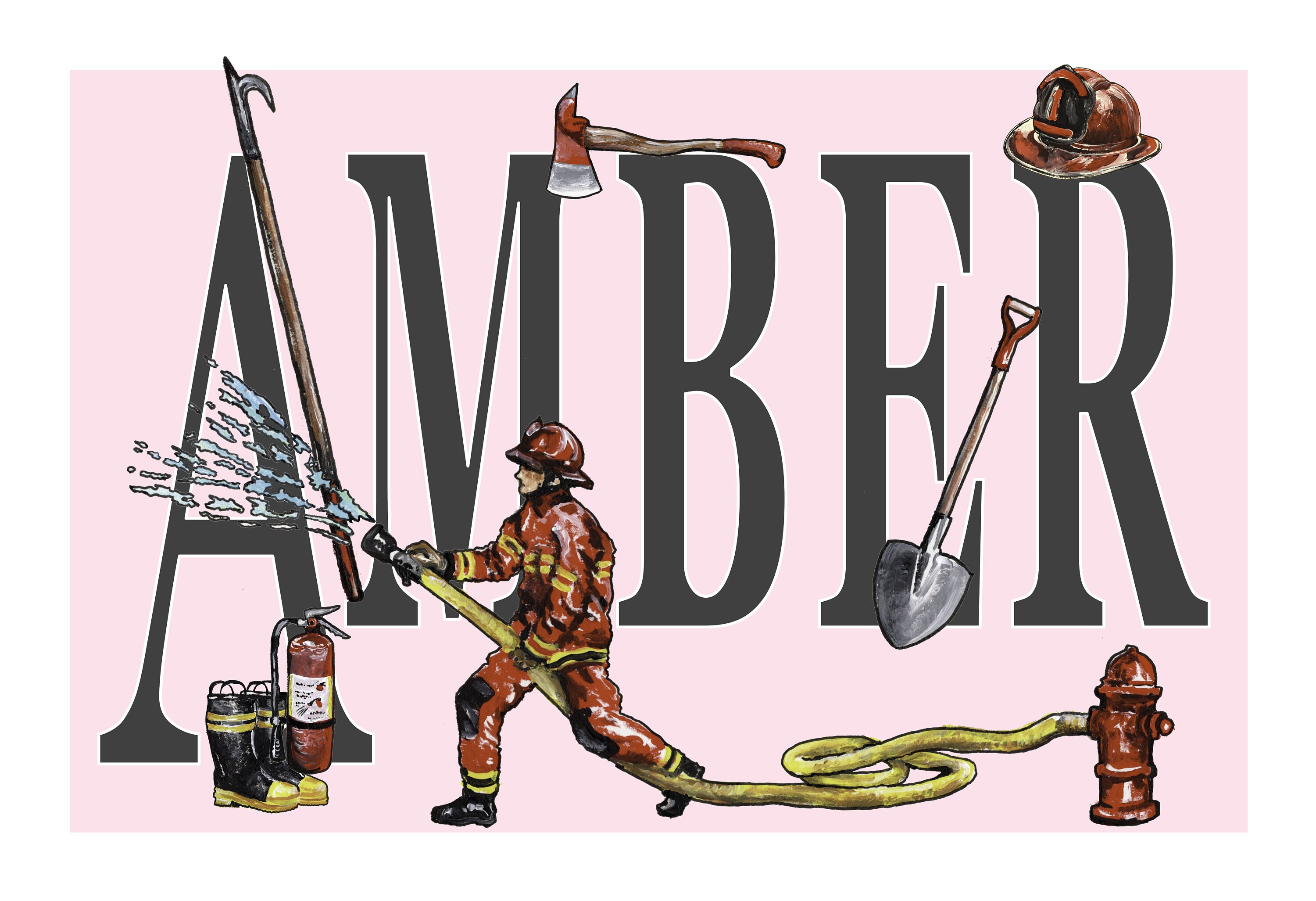 Firefighter Name Art. Fireman Theme Decoration. Personalized Child's ...