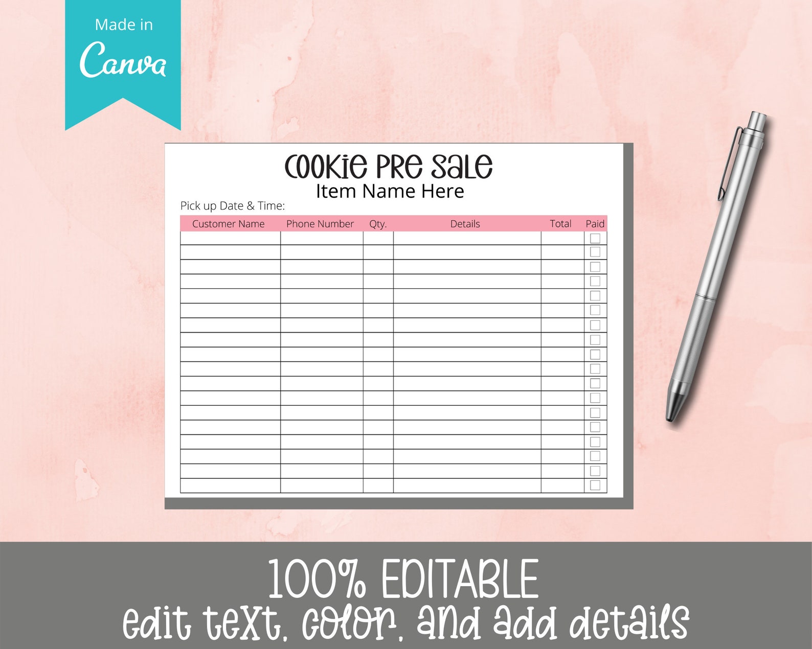 Cookie Pre Sale Form Template, Editable Canva Template, Instant ...