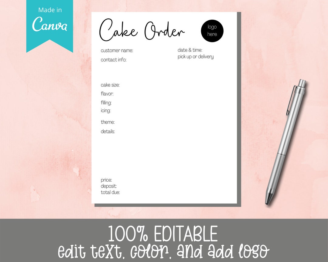 Simple Cake Order Form Template, Editable Canva Template, Instant ...