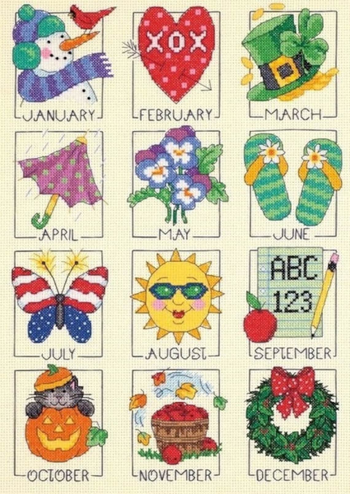 Cute Simple Calendar-counted Cross Stitch/pdf File/instant Download ...