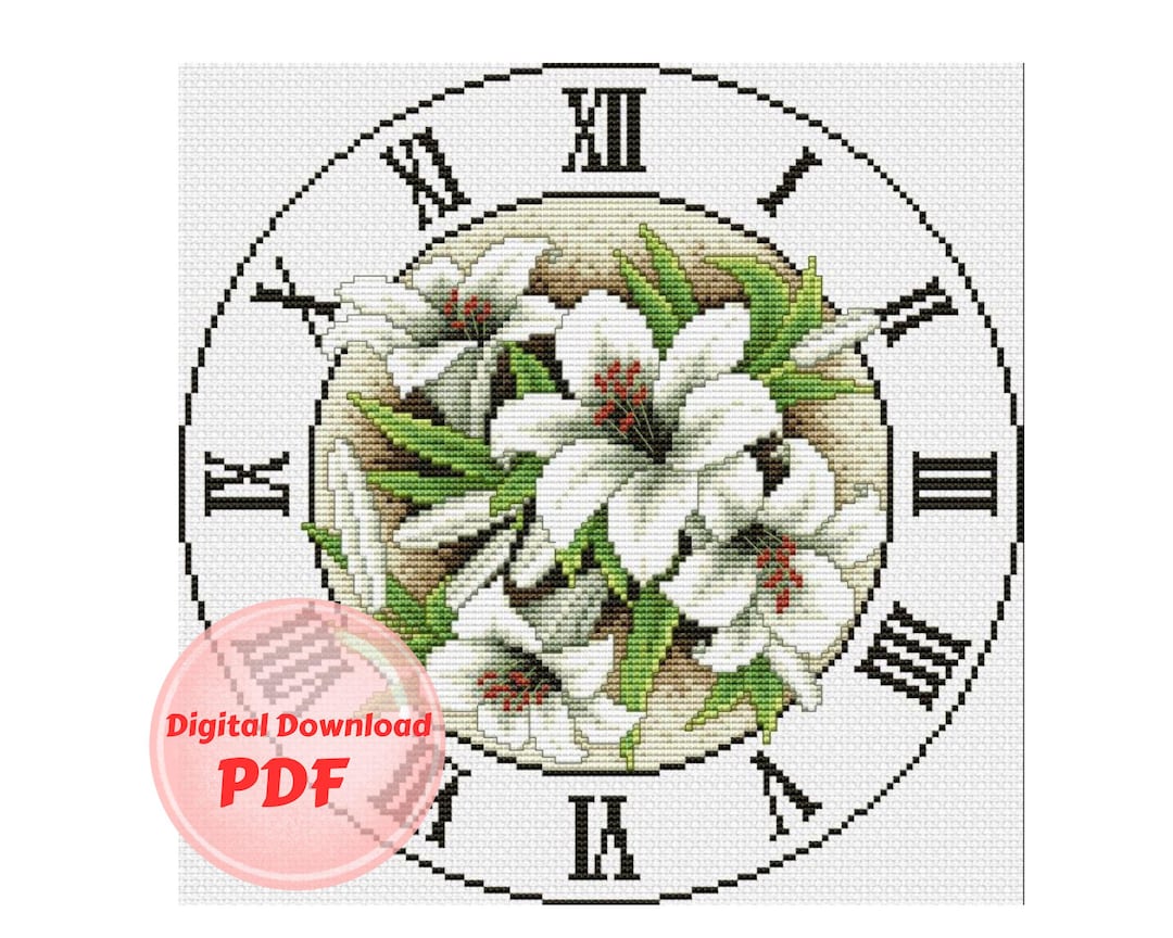 Lily Clock Cross Stitch Pattern: Floral Design (PDF Pattern) - Etsy