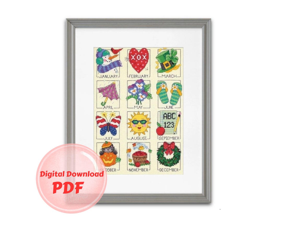 Cross Stitch Pattern - Cute Simple Calendar-counted Cross Stitch/pdf ...