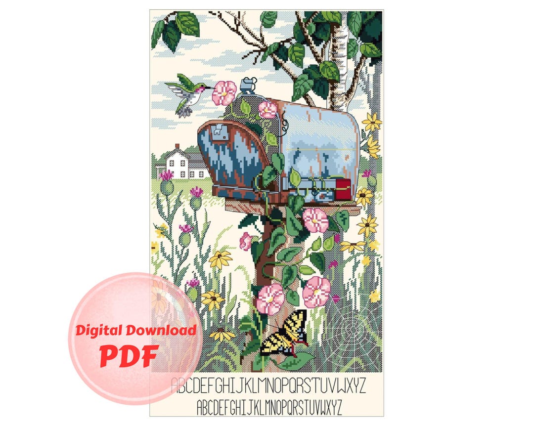 Mailbox Cross Stitch Pattern: Floral Garden Scene (PDF File) - Etsy