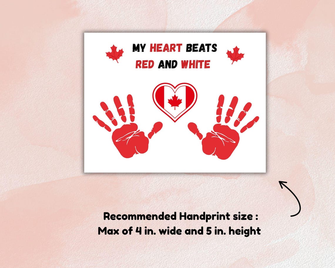 Canada Day Handprint Heart Art - Printable Kids Craft, Canada Day ...