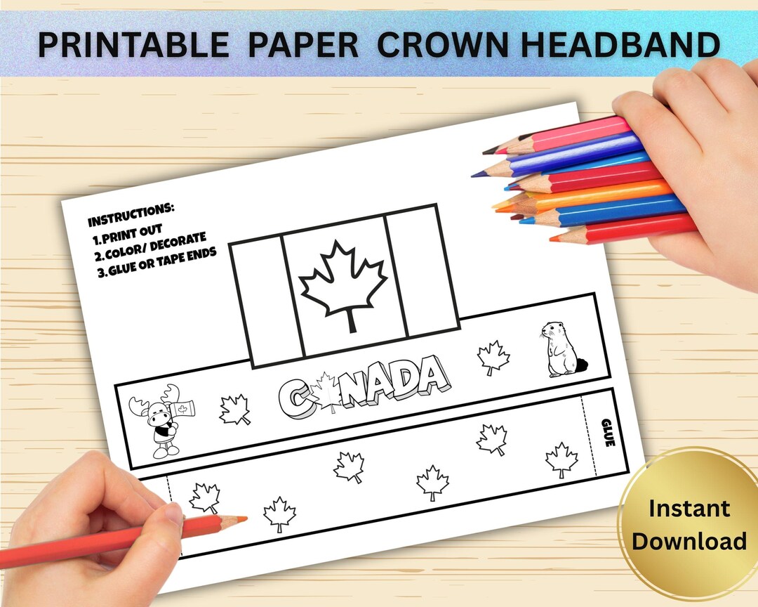 Canada Day Paper Crown Headband, Printable Maple Leaf Headband for Kids ...