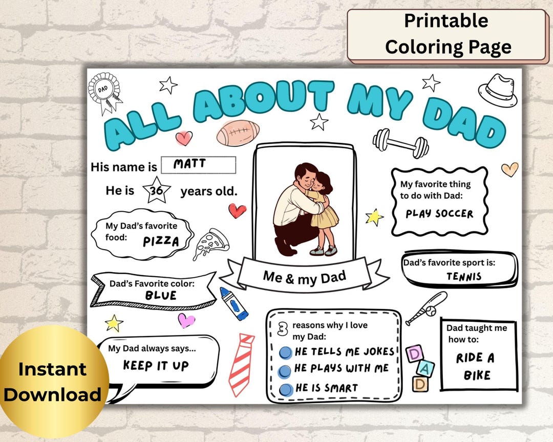 All About My Dad Printable Coloring Page, Happy Father's Day Gift ...