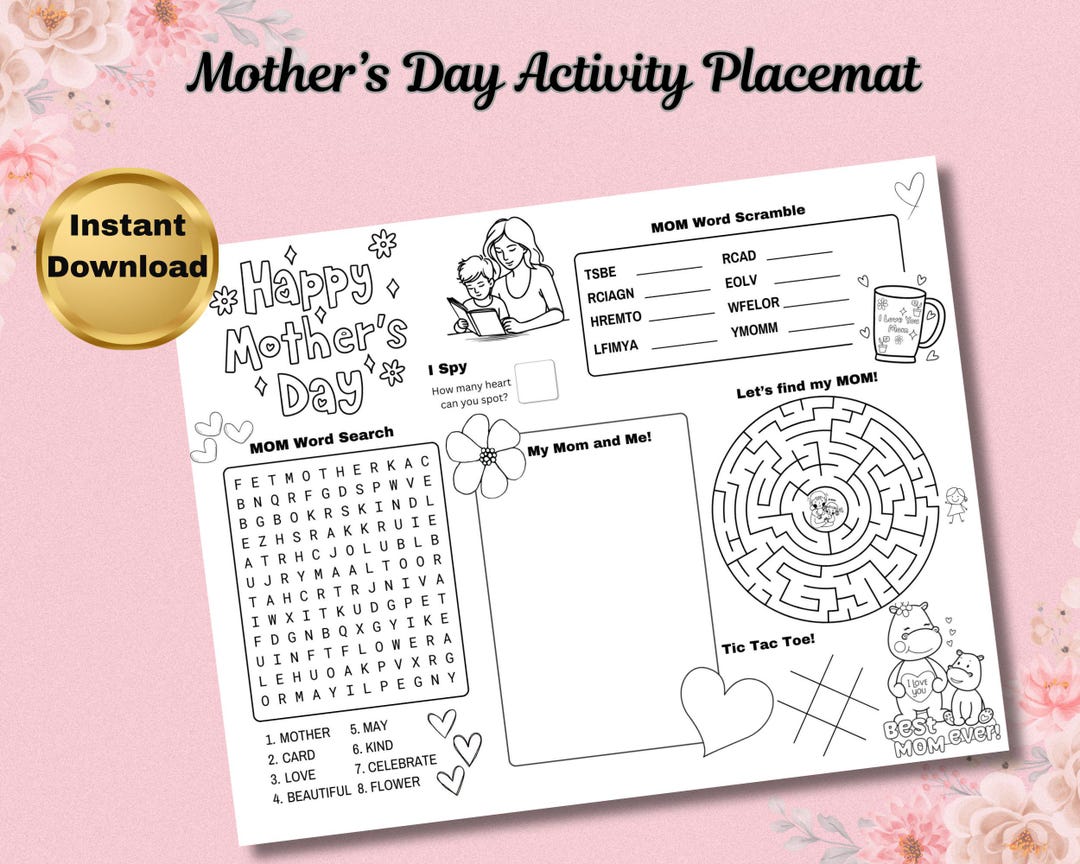 Printable Mother's Day Activity Placemat | Fun Kids Mom Game | Word ...