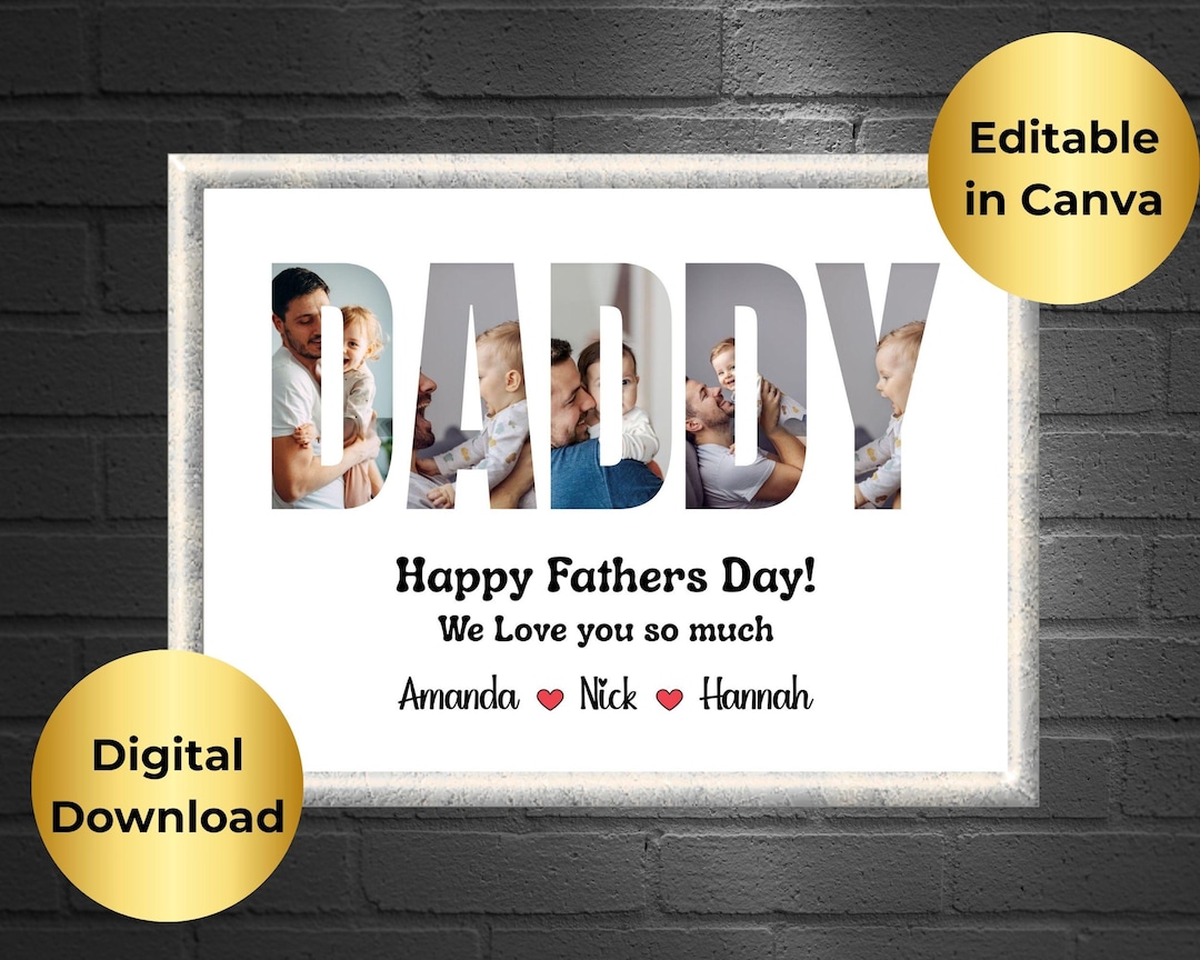 Editable Daddy Photo Collage Frame, Canva Template, Digital Download ...