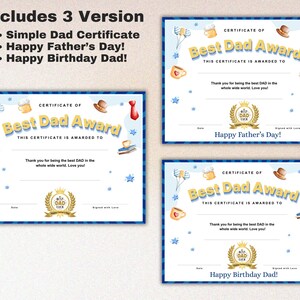 Personalized Best Dad Award Certificate-3 Version: Father's Day ...