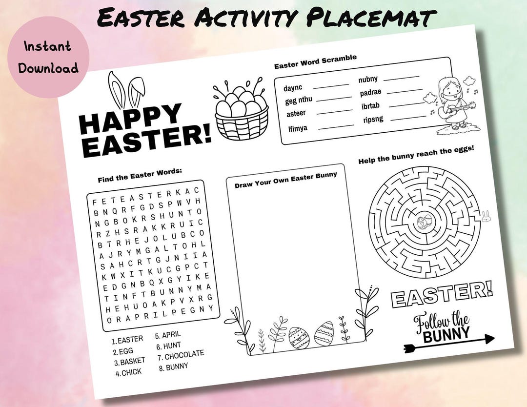 Printable Easter Activity Placemat | Fun Kids Easter Game | Word Search ...