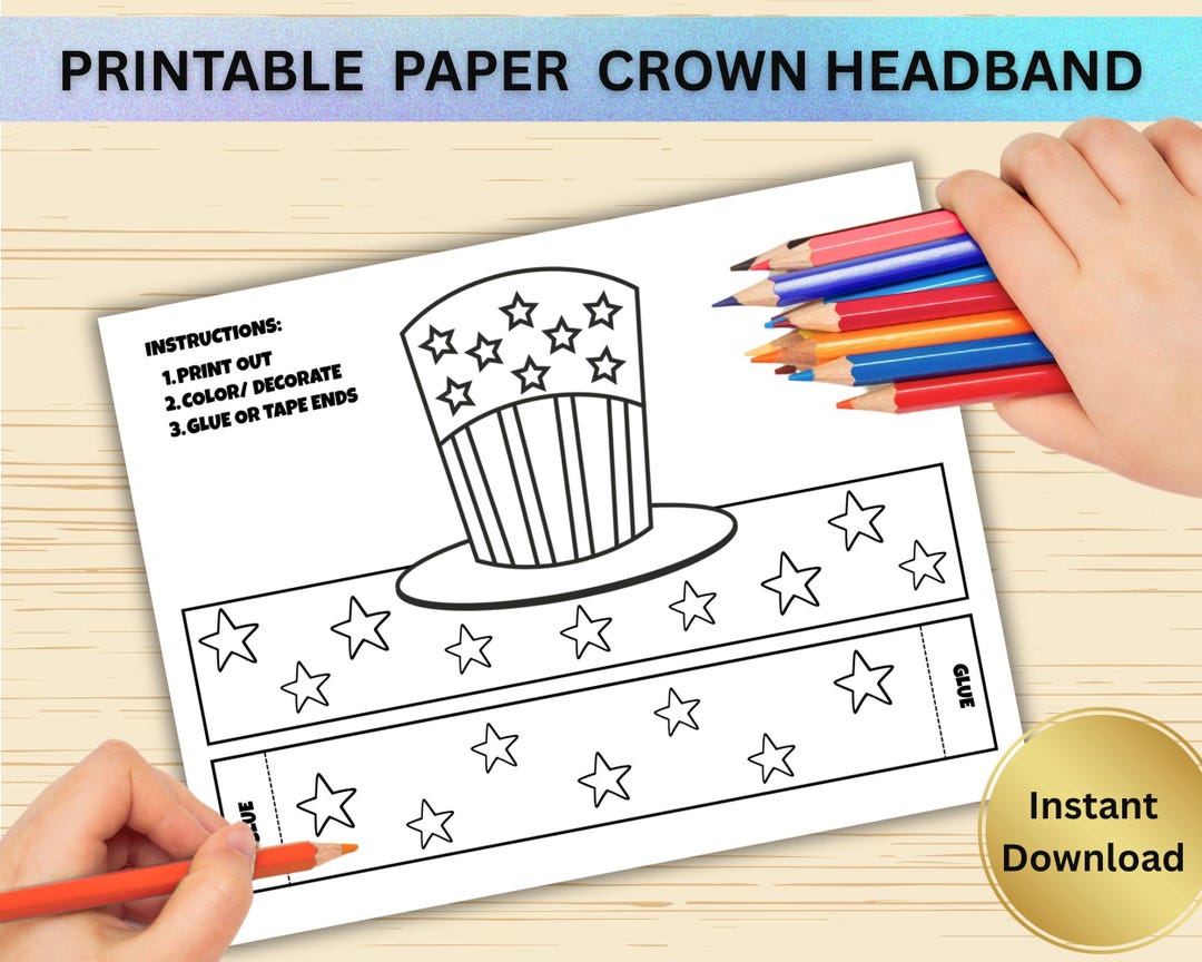 4th of July Paper Crown Headband, Printable USA Independence Day Craft ...