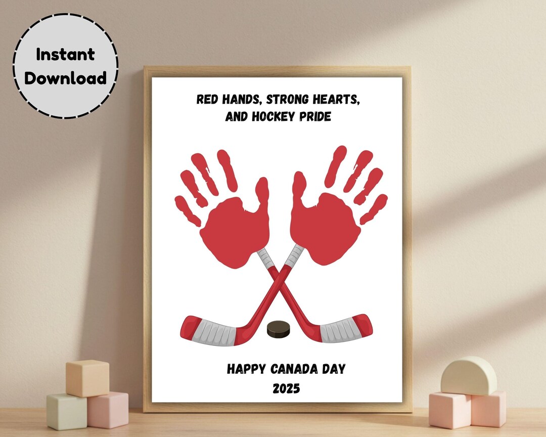 Canada Day Hockey Handprint Art - Printable Kids Craft, Canada Day ...
