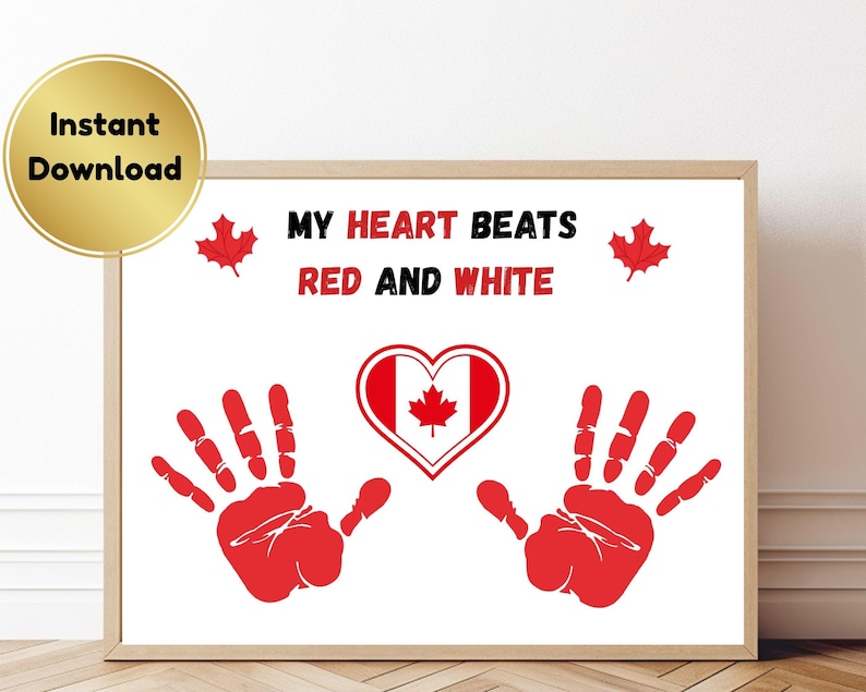 Canada Day Handprint Heart Art - Printable Kids Craft, Canada Day ...