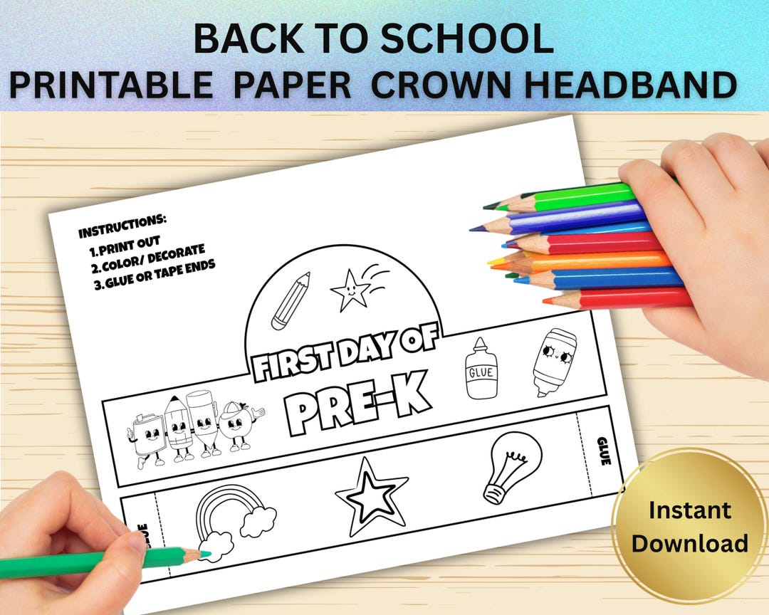 First Day of Pre-k Paper Crown Headband, Printable Headband for Kids ...