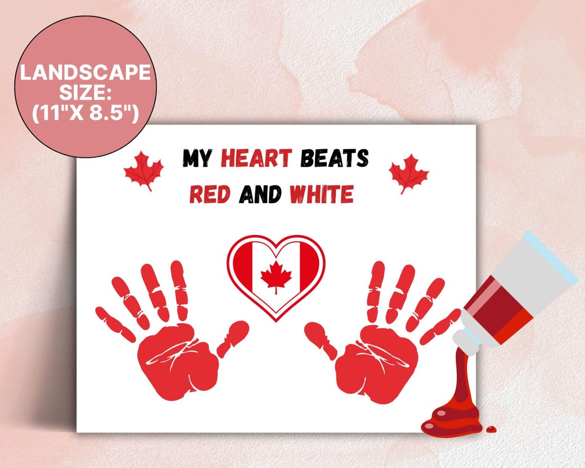 Canada Day Handprint Heart Art - Printable Kids Craft, Canada Day ...