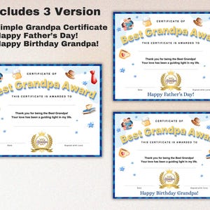 Best Grandpa Award Certificate-3 Printable Versions: Father's Day ...