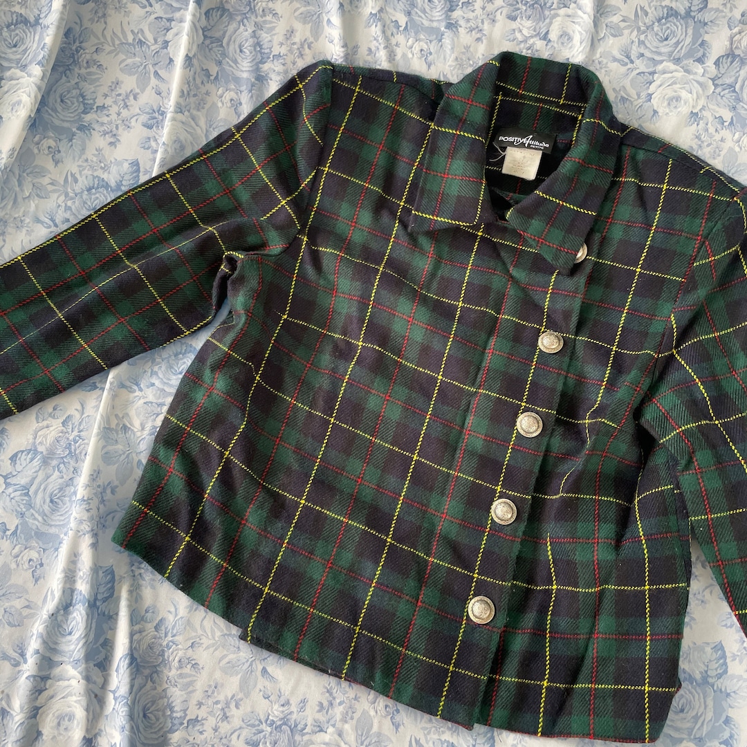 Vintage Dark Academia Jacket Plaid Clueless Aesthetic Green Jacket ...
