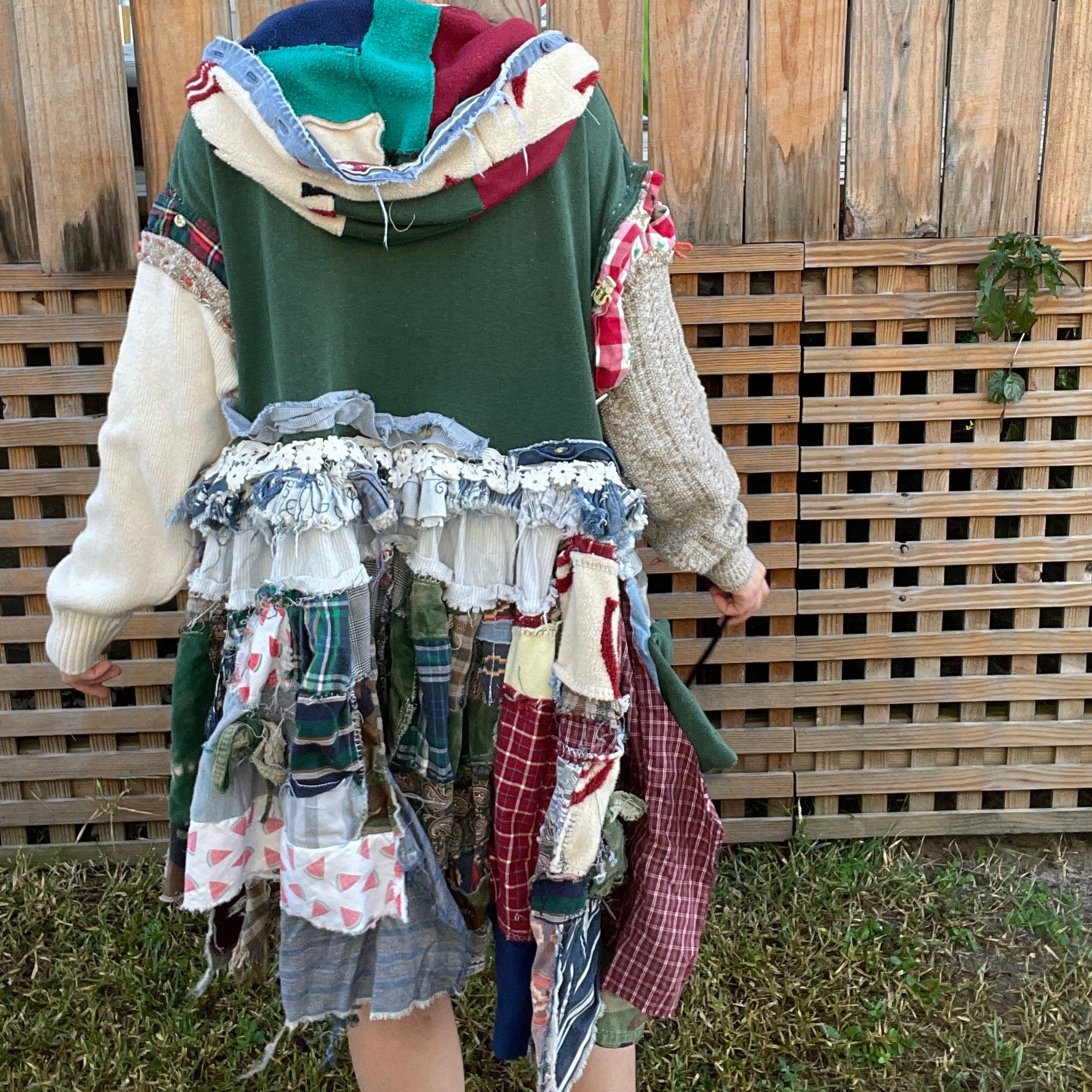 Vintage Grunge Fairy Reworked Upcycled Sweatshirt Farm Animals Patchwork Vest Dress Hooded ...