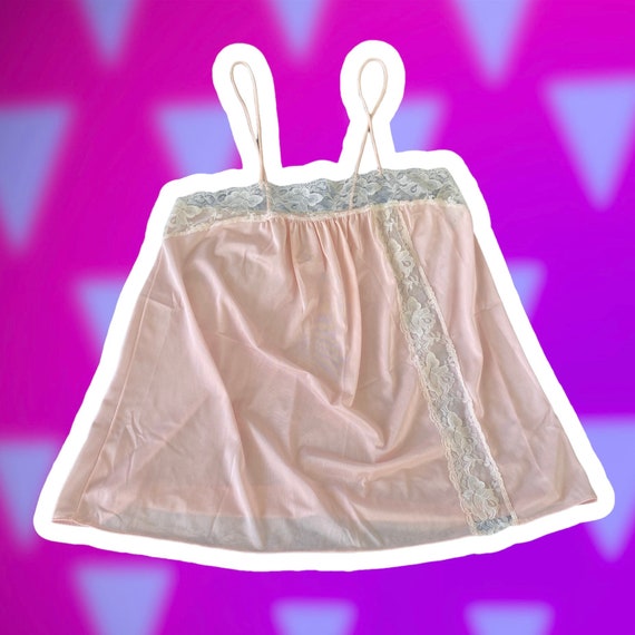 Vintage Lingerie Cami Sheer Lace Trim Pastel Loose Fi Gem