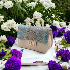 Blue Ethnic Patterned Cream Color Women's Hand and Shoulder Bag - Etsy