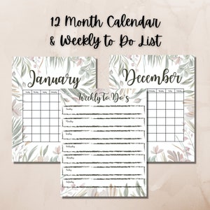 Monthly Flower 12 Month Calendar Weekly to Do Printable - Etsy