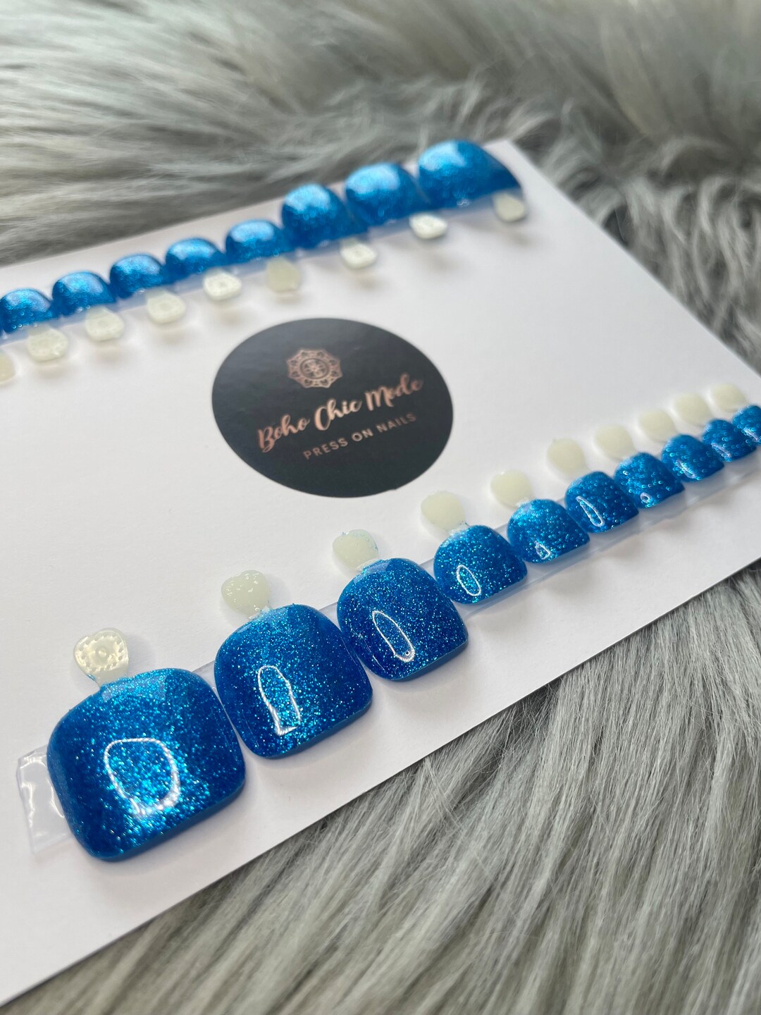FULL SET OF 20 False Toenails Blue Glitter Sparkly Nails Glossy - Etsy