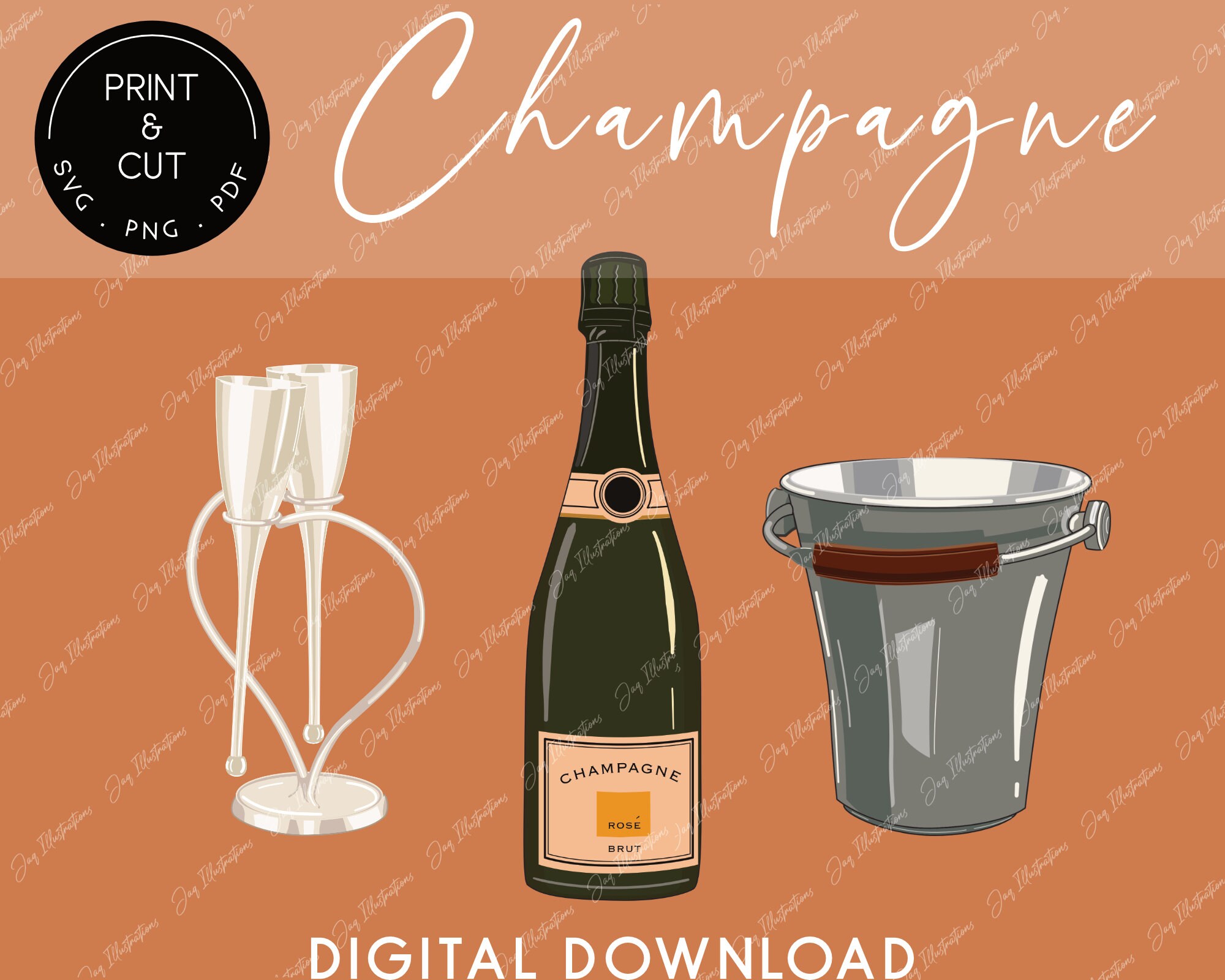 Champagne Bottles Printable Digital Template, Cliparts, New Year ...