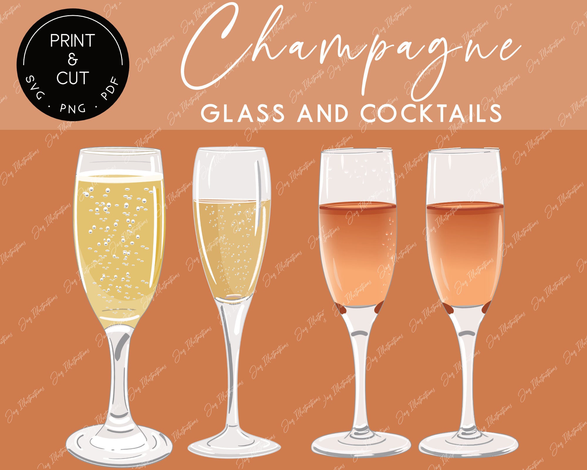 Champagne Glass and Cocktails Printable Digital Template Bundle ...