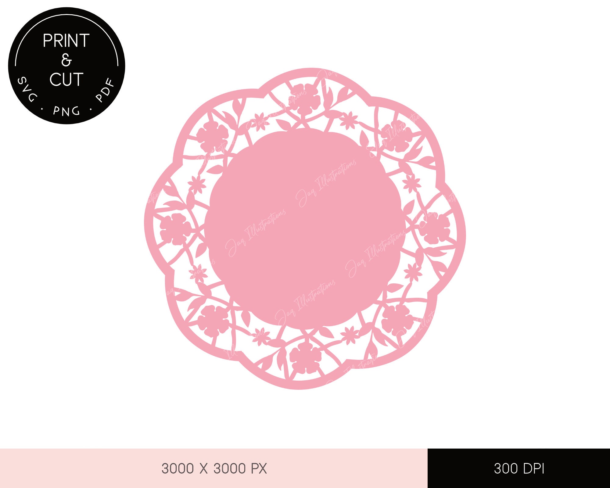 Floral Doily Bundle Printable Digital Template, Clip Art, Sticker ...