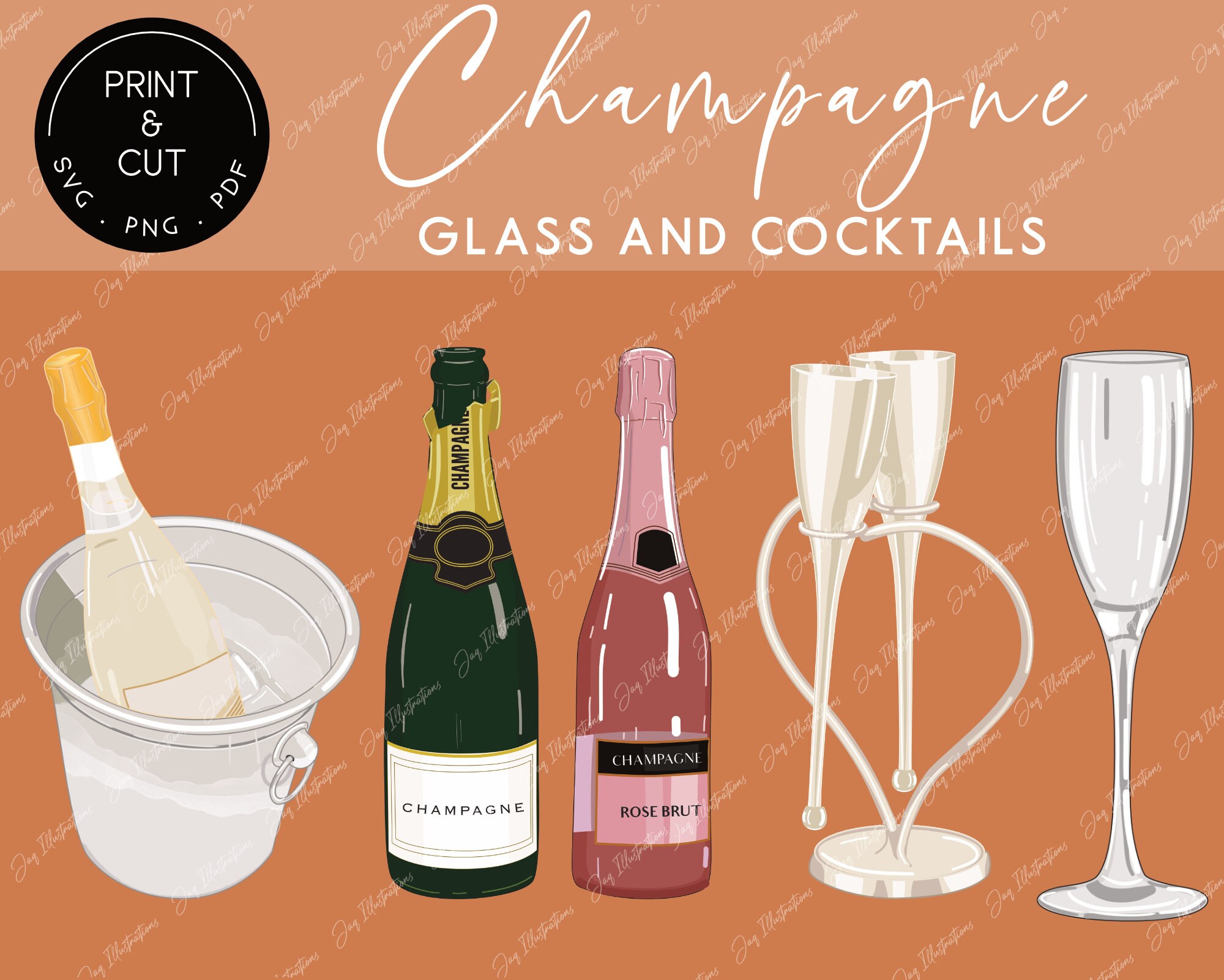 Champagne Glass and Cocktails Printable Digital Template Bundle ...