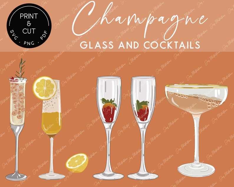 Champagne Glass and Cocktails Printable Digital Template Bundle ...