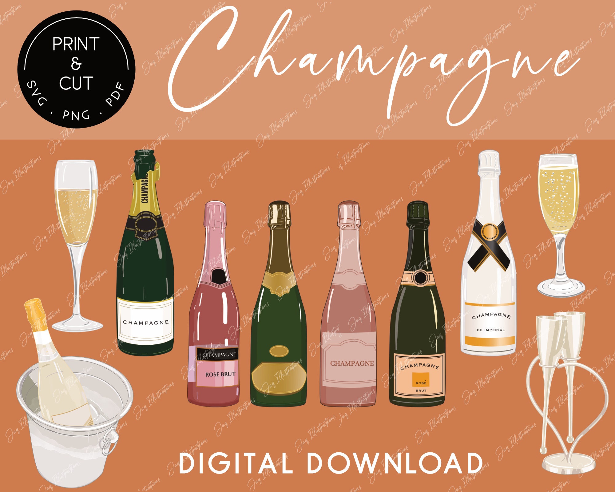 Champagne Bottles Printable Digital Template, Cliparts, New Year ...