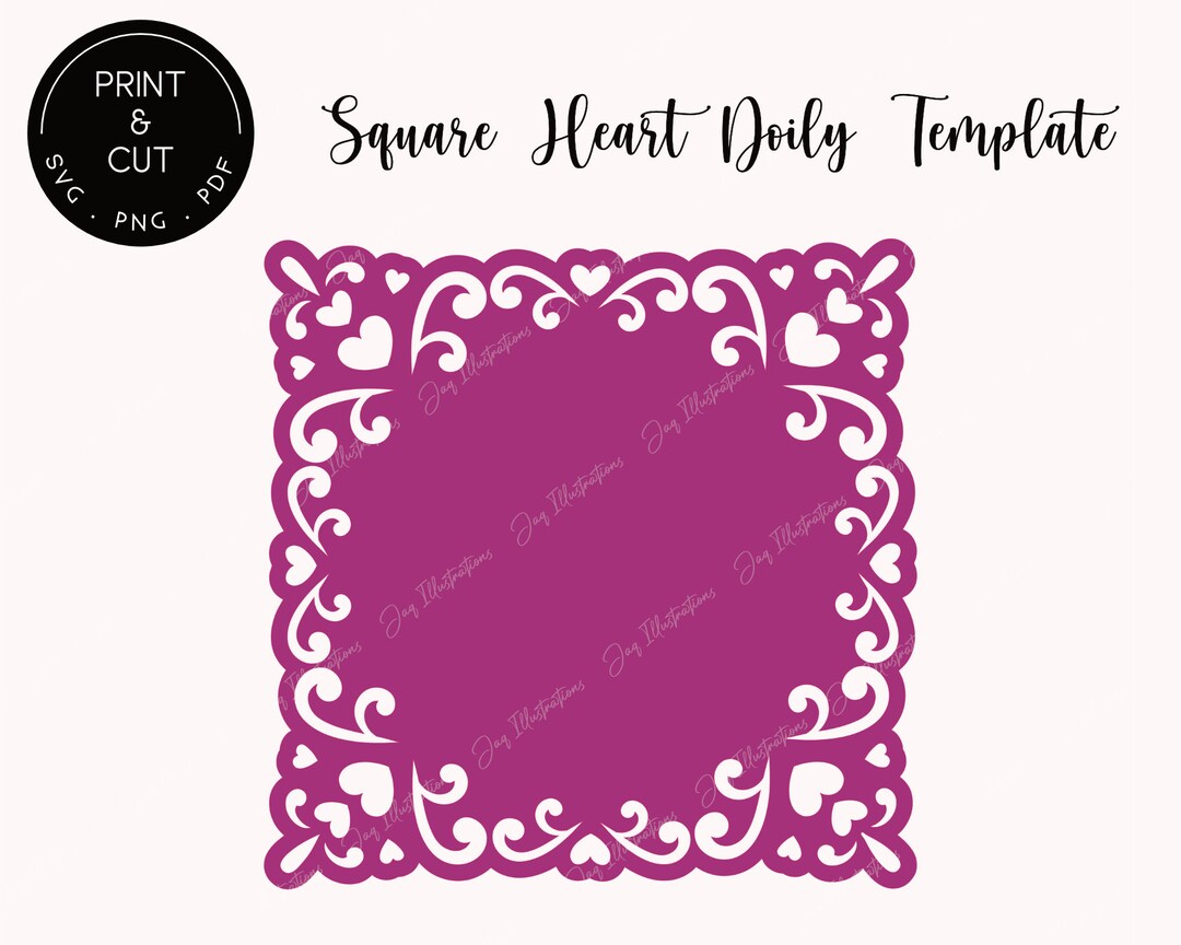 Square Heart Doily Printable Digital Template, Clip Art, Sticker ...