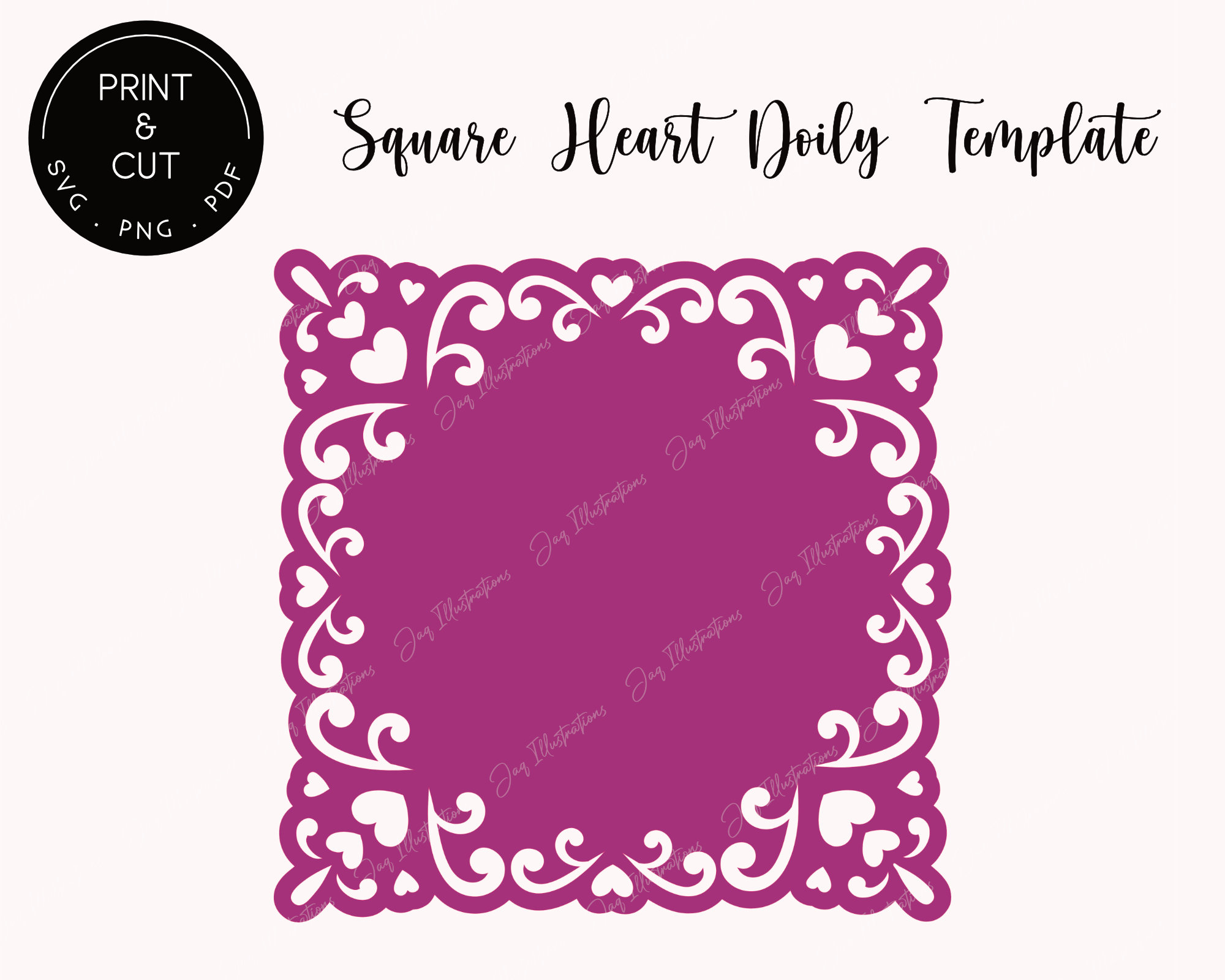 Square Heart Doily Printable Digital Template, Clip Art, Sticker ...