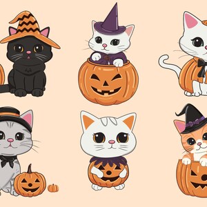 Cute Halloween Cats and Pumpkin Clipart Bundle Printable Digital ...