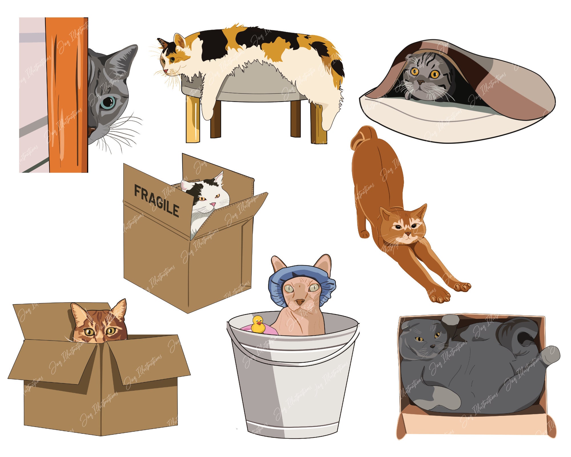 Cute Cats Clipart Bundle Funny Cat Clip Art Fur Baby Printable Template ...