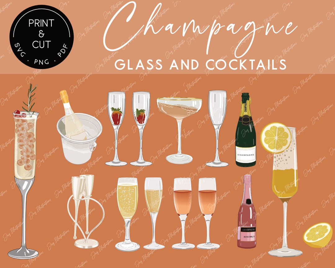 Champagne Glass and Cocktails Printable Digital Template Bundle ...