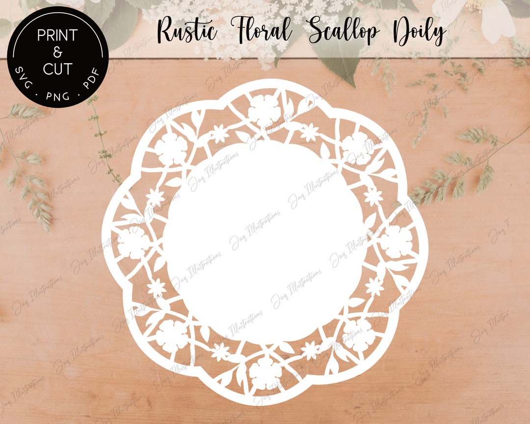 Rustic Floral Doily Printable Digital Template, Clip Art, Sticker ...