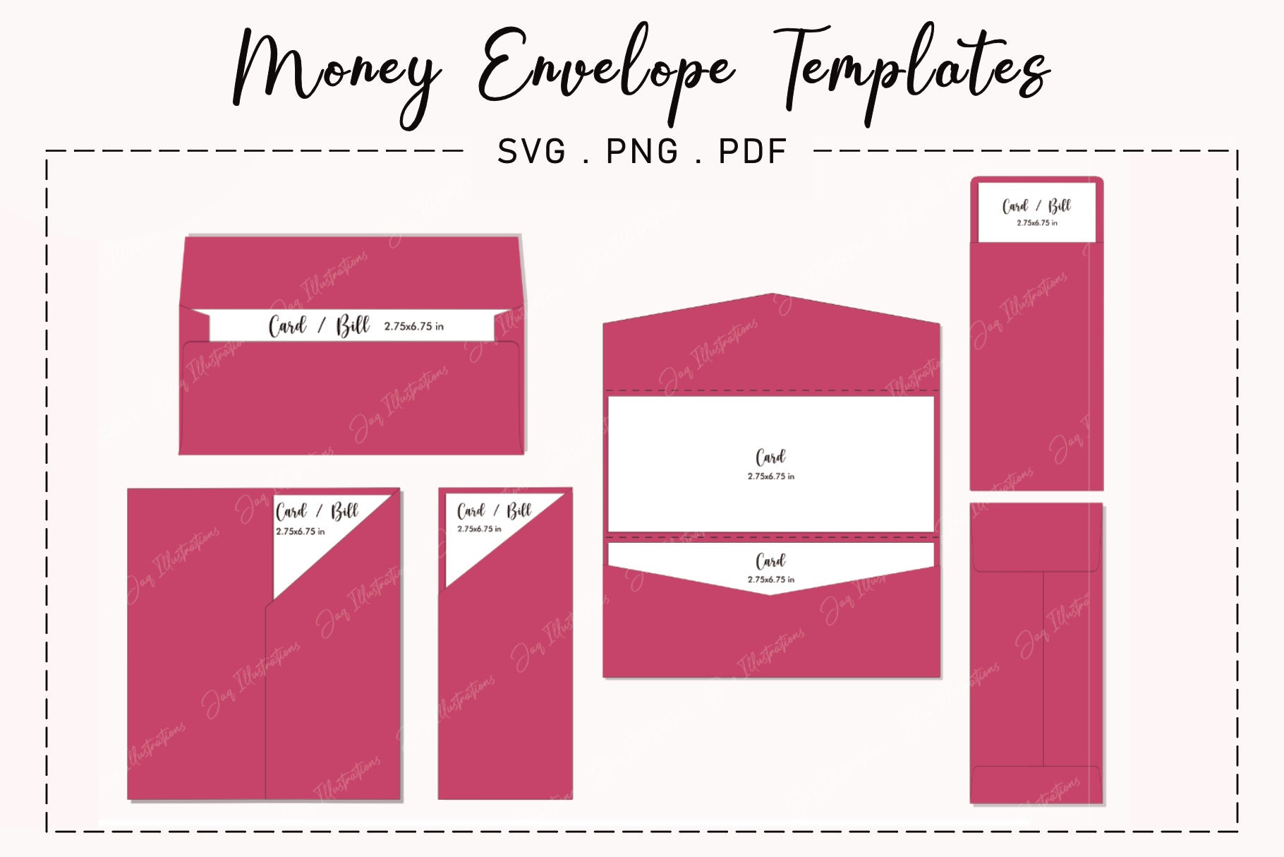 3x7 Money Envelope Digital Printable Template Bundle, Coin Holder ...