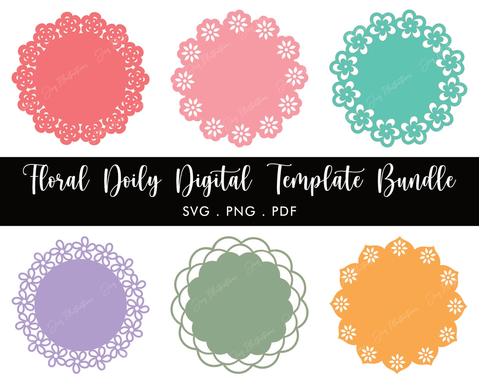 Floral Doily Bundle Printable Digital Template, Clip Art, Sticker ...