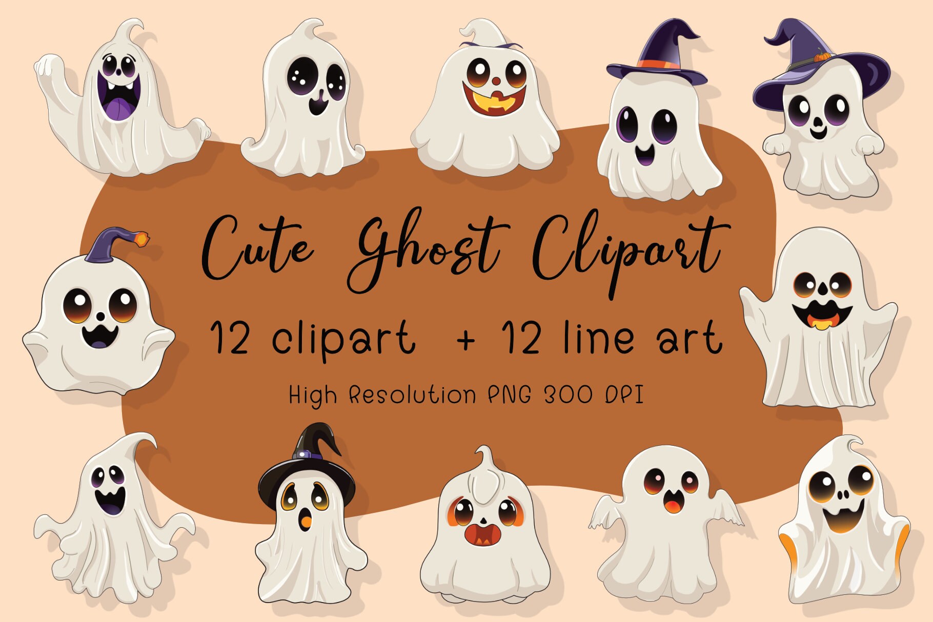 Cute Ghost Clipart Bundle Little Ghost Clip Art Sticker Halloween Party ...