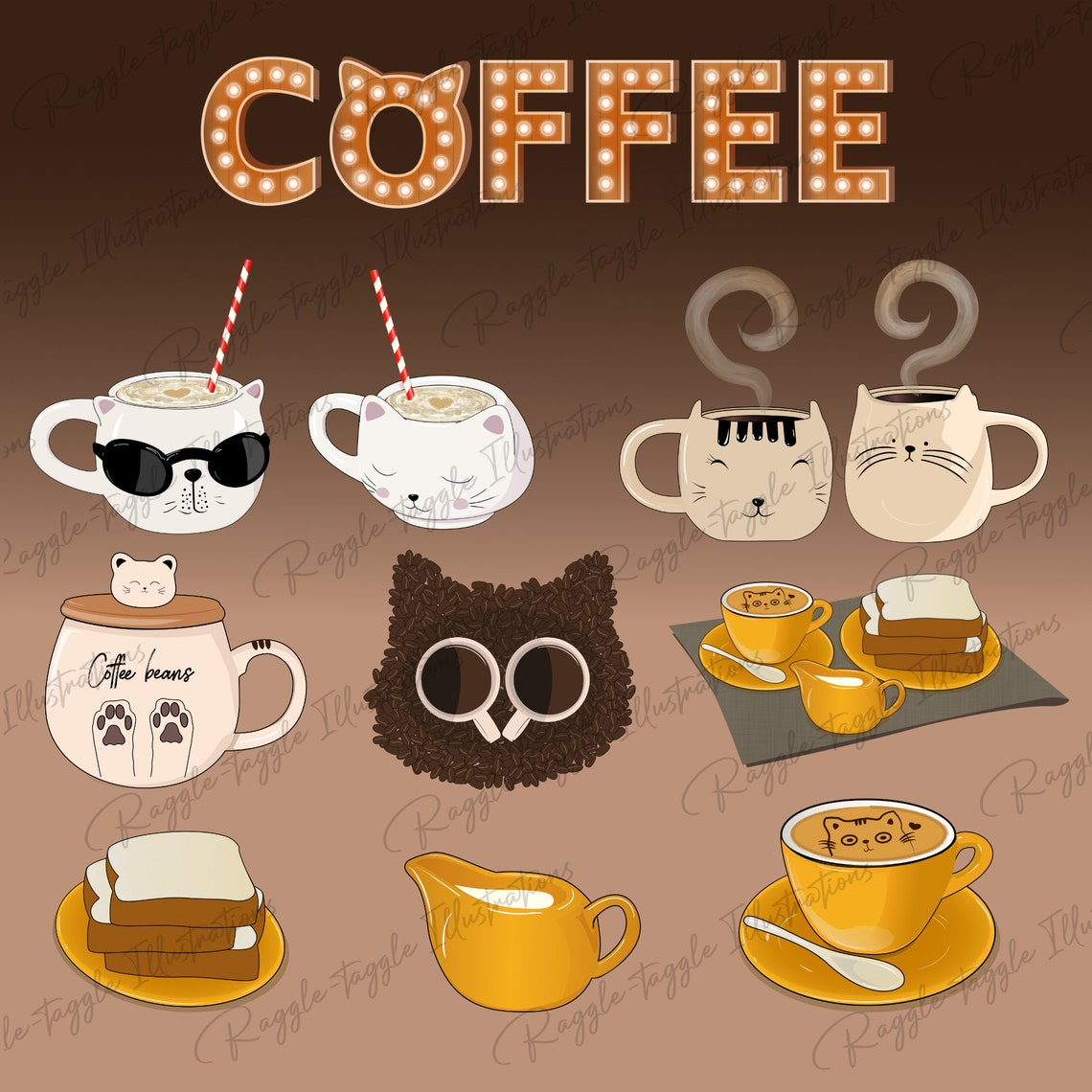 Coffee Cat PNG Digital Printable Template for Clip Art - Etsy