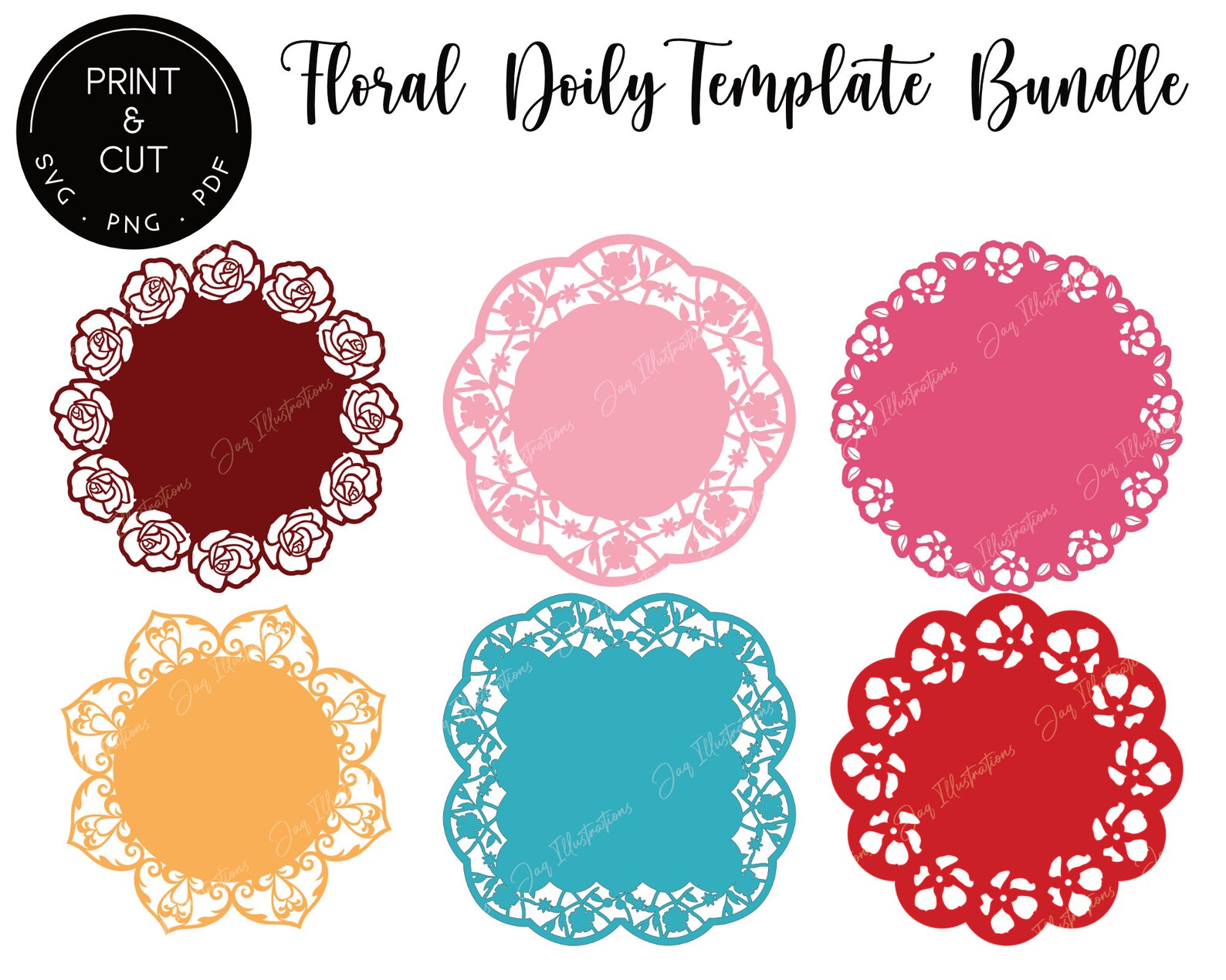 Floral Doily Bundle Printable Digital Template, Clip Art, Sticker ...