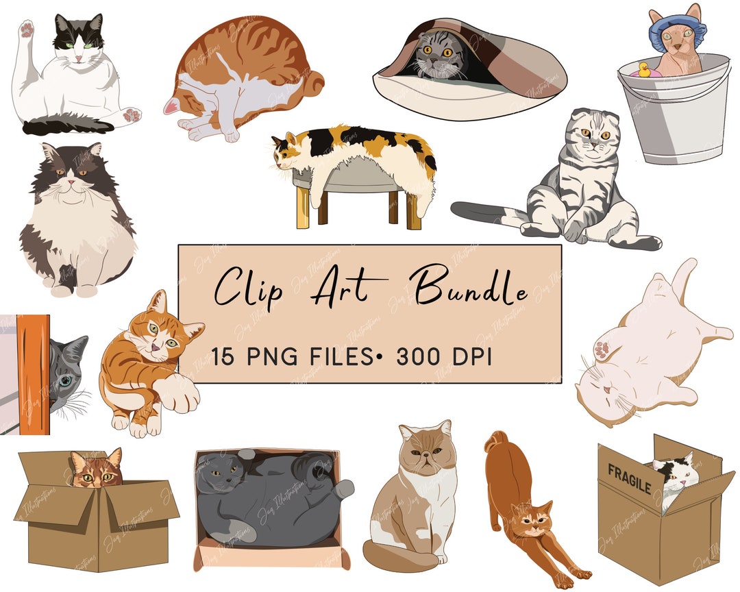 Cute Cats Clipart Bundle Funny Cat Clip Art Fur Baby Printable Template ...