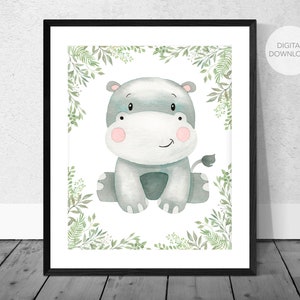 Hippo Nursery Wall Decor, Hippo Nursery Decor, Safari Animals Nursery ...