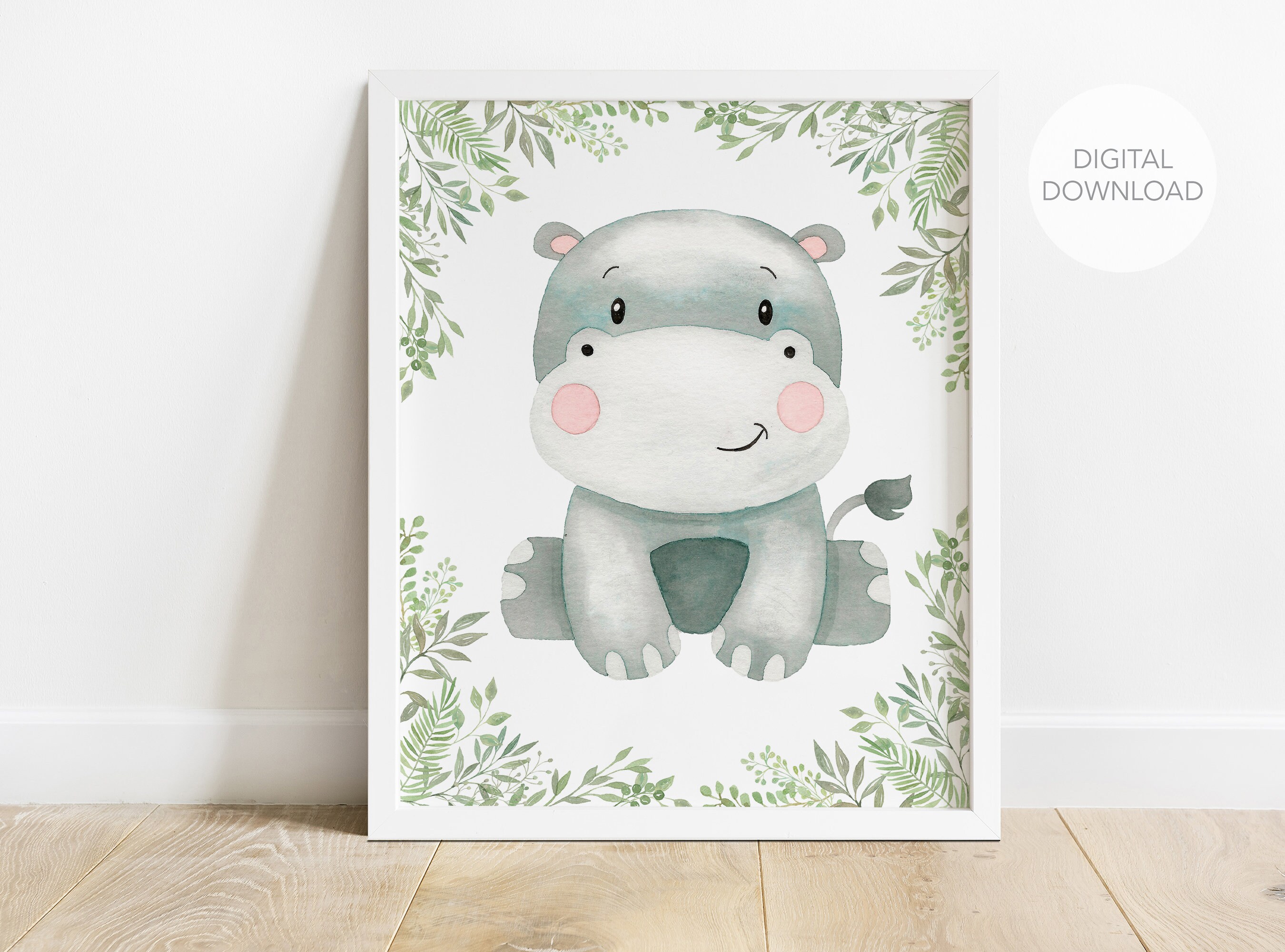 Hippo Nursery Wall Decor, Hippo Nursery Decor, Safari Animals Nursery ...
